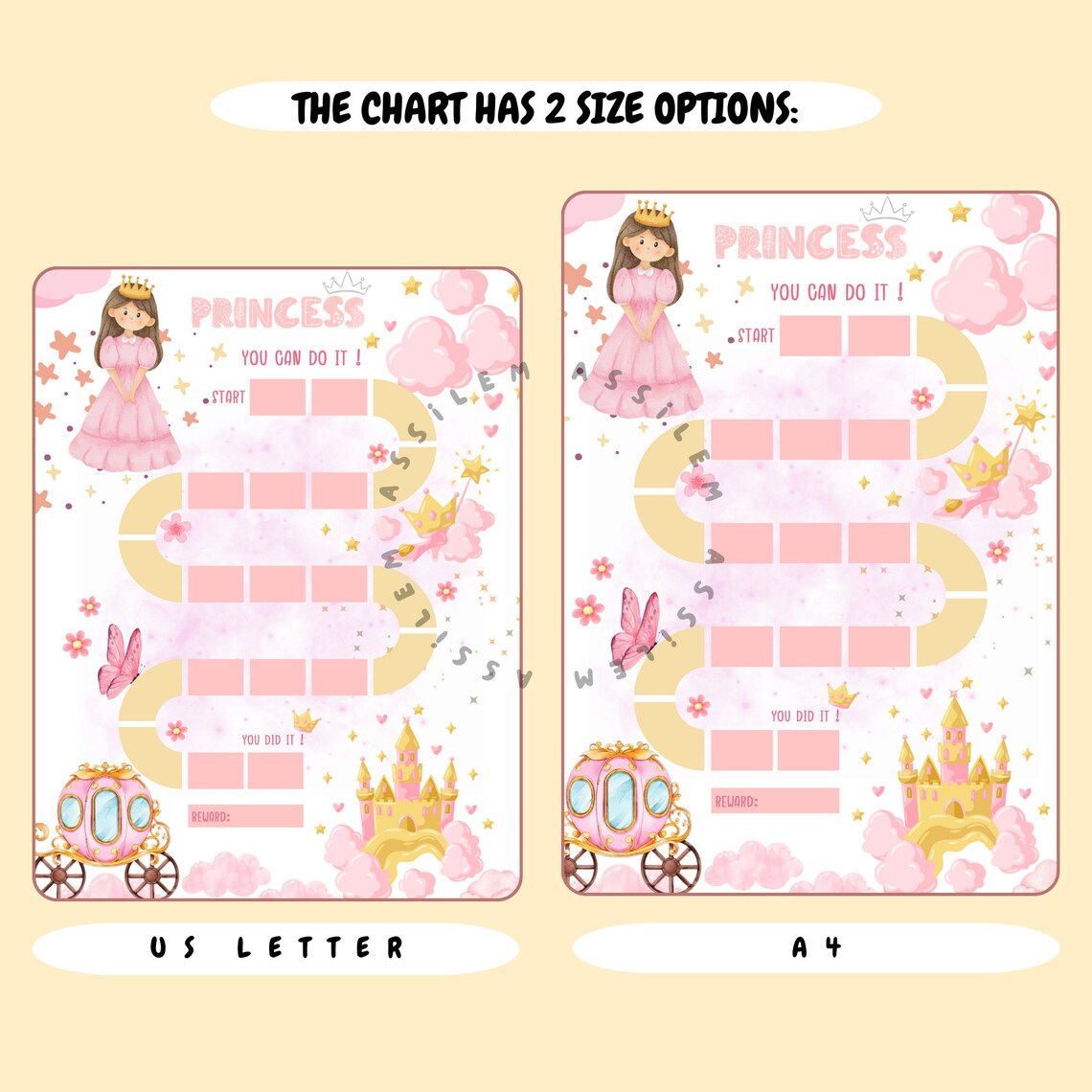 Princess Themed Educational Reward Chart for Kids,printable Behavior ...