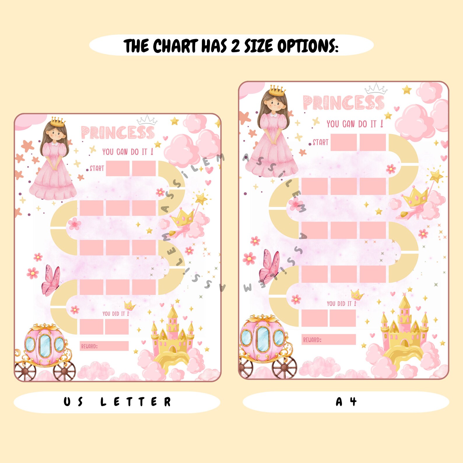 Princess Themed Educational Reward Chart for Kids,printable Behavior ...