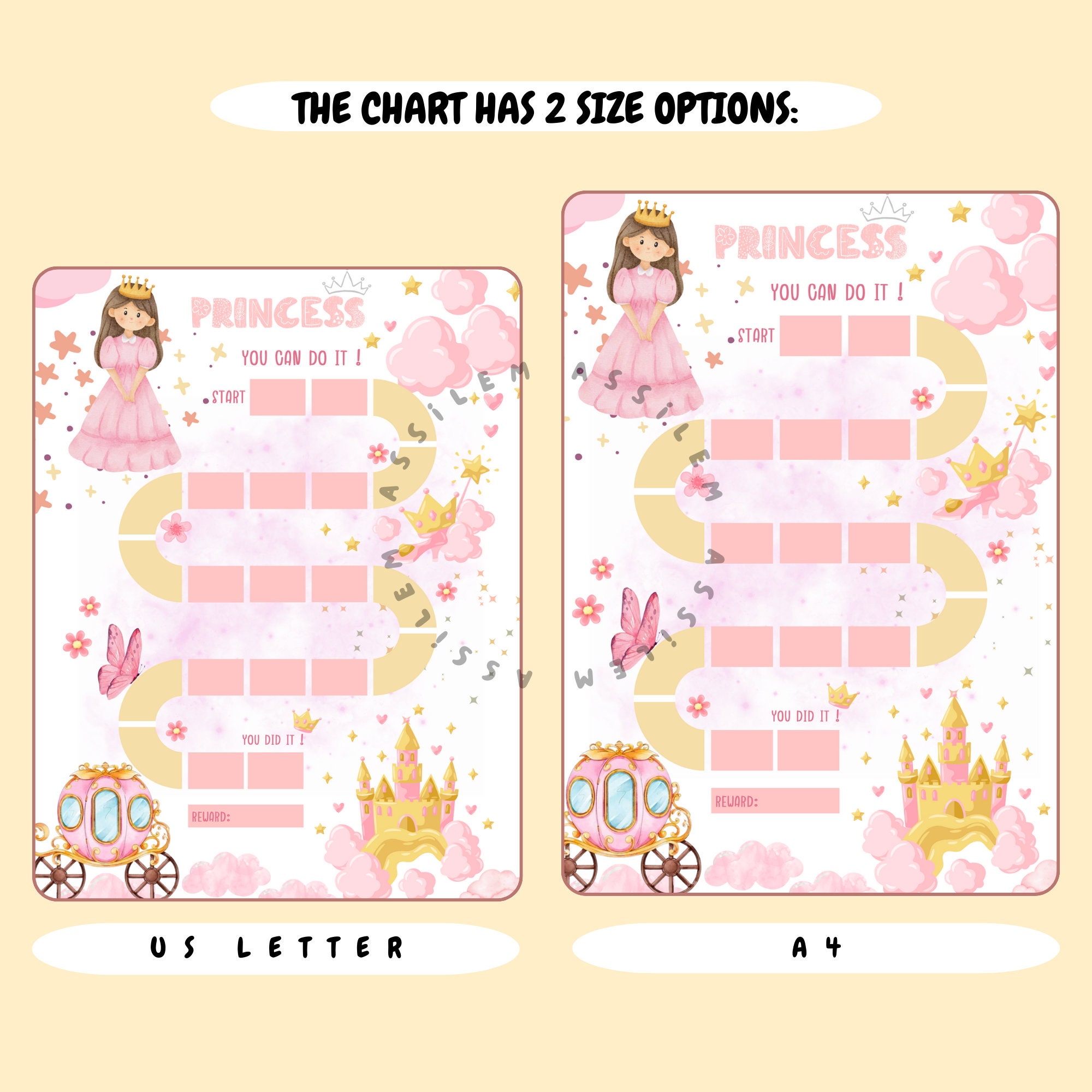 Princess Themed Educational Reward Chart for Kids,printable Behavior ...