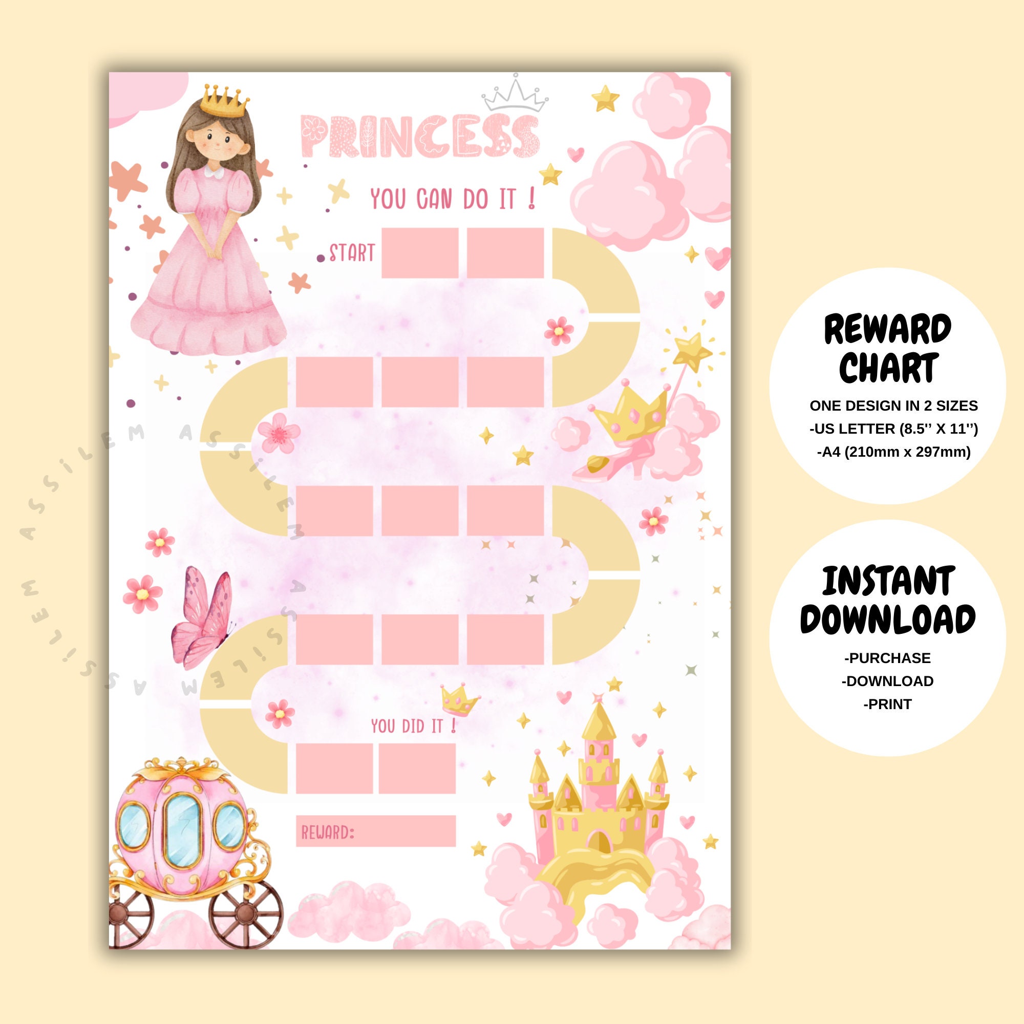 Princess Themed Educational Reward Chart for Kids,printable Behavior ...