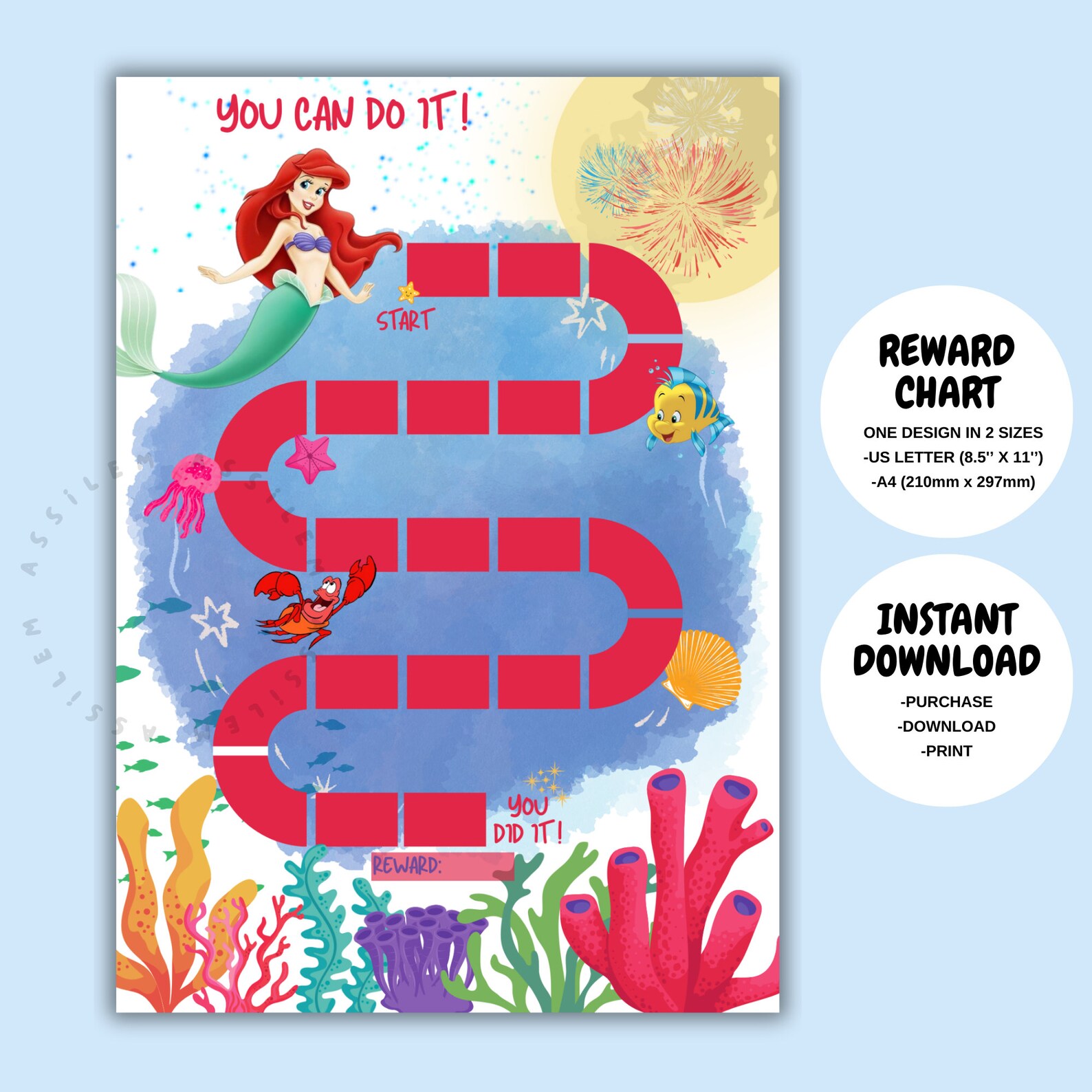 Mermaid Under the Sea Printable Motivational Incentive Reward Chart for ...