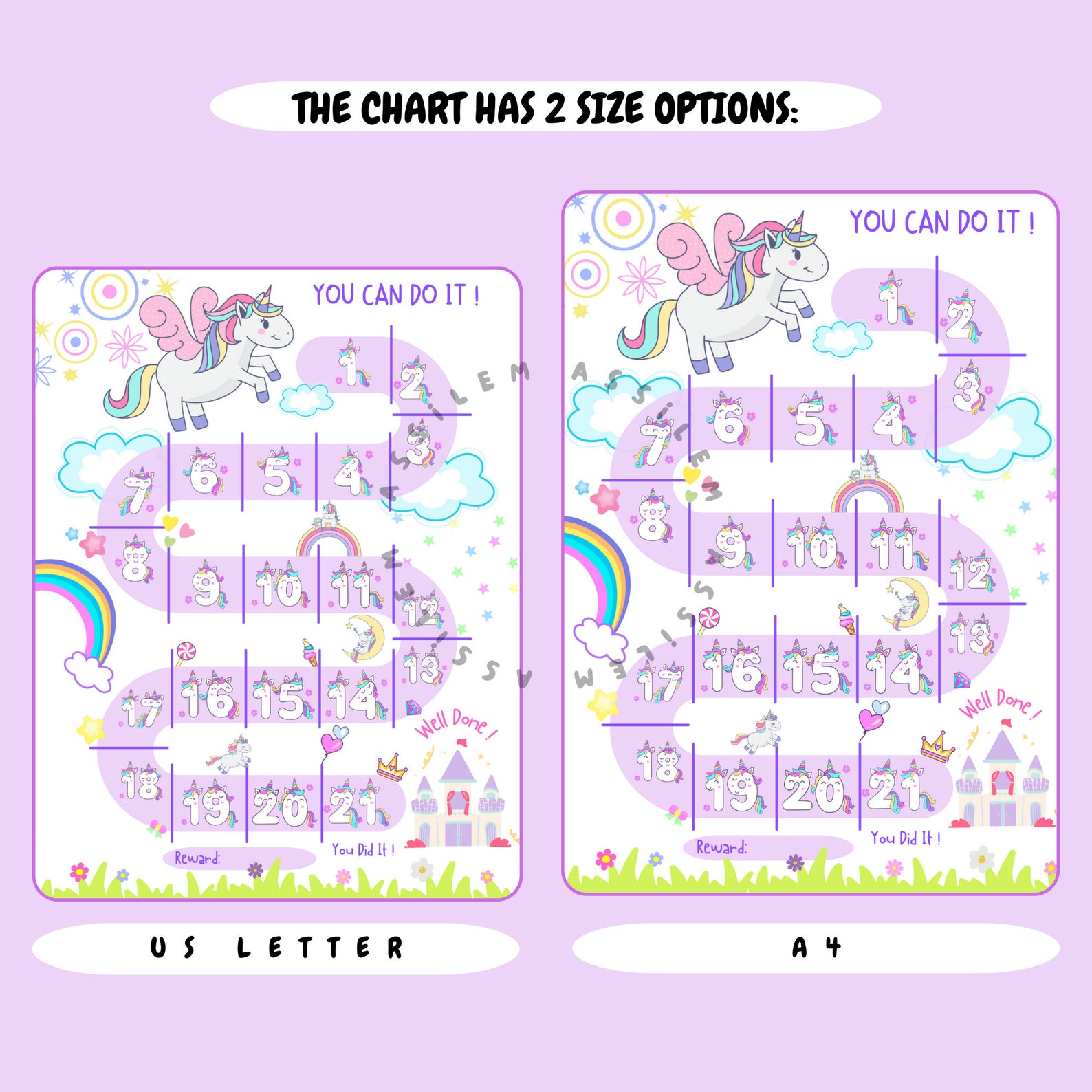 Unicorn Rainbow Stars Colorful Reward Chart for Kids, Weekly ...