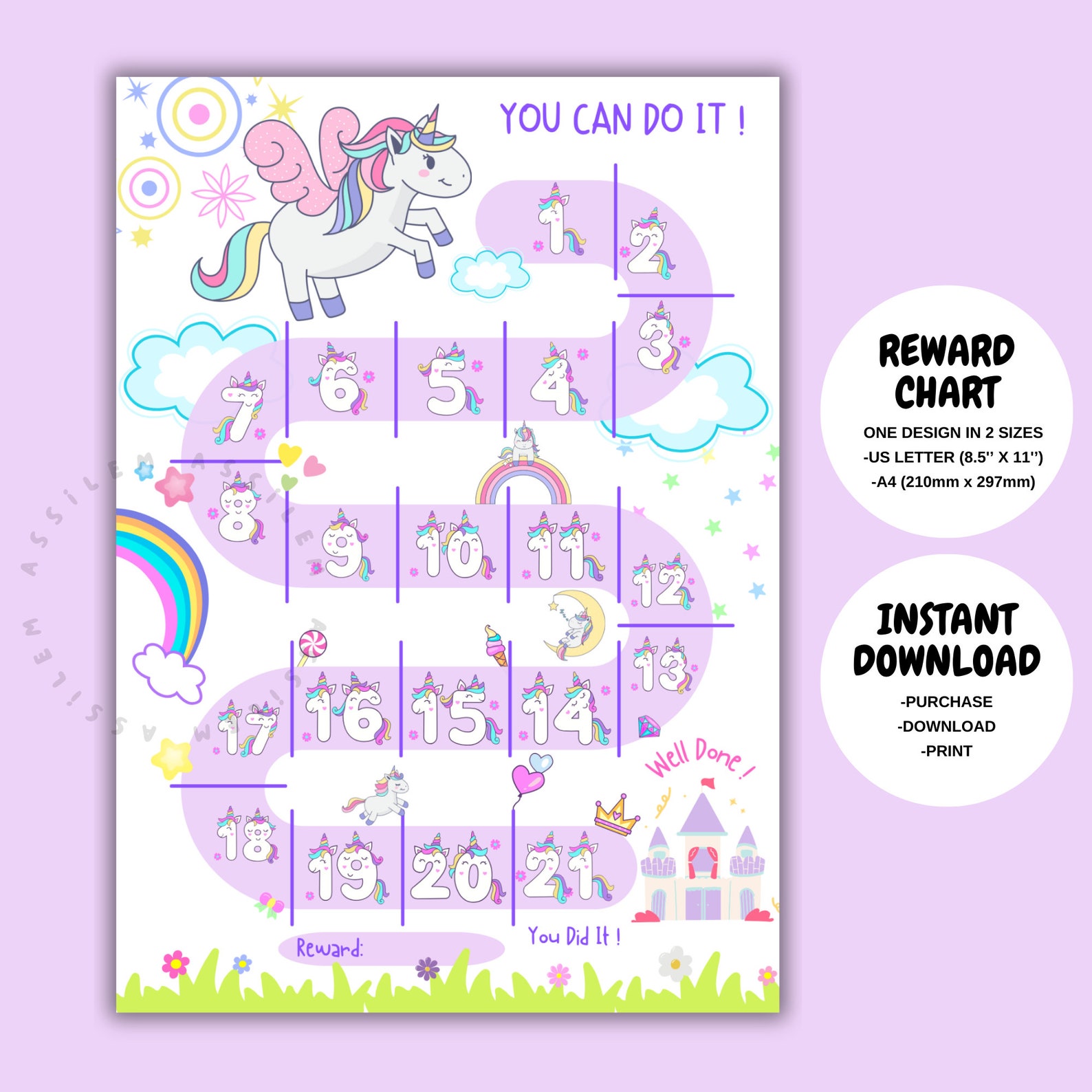 Unicorn Rainbow Stars Colorful Reward Chart for Kids, Weekly ...