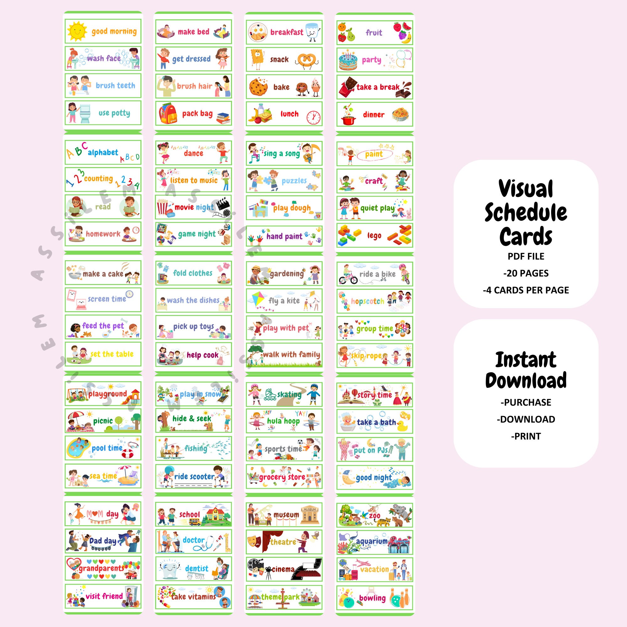 Visual Schedule Toddler Daily Routine Chart Printable Cards, Kids ...