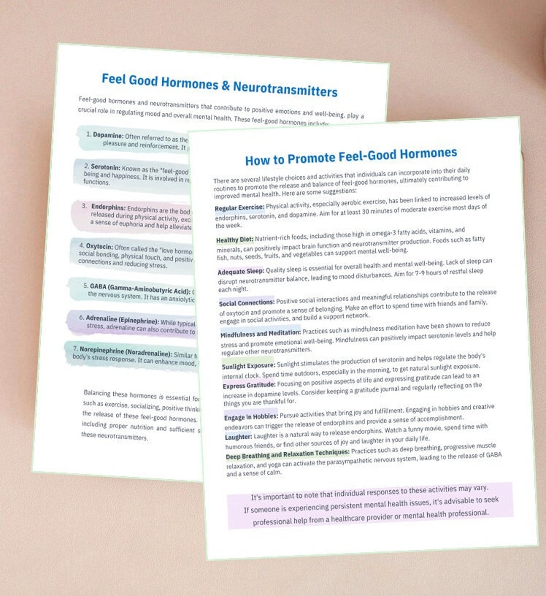 Feel Good Hormones and Neurotransmitters Psychoeducation - Etsy