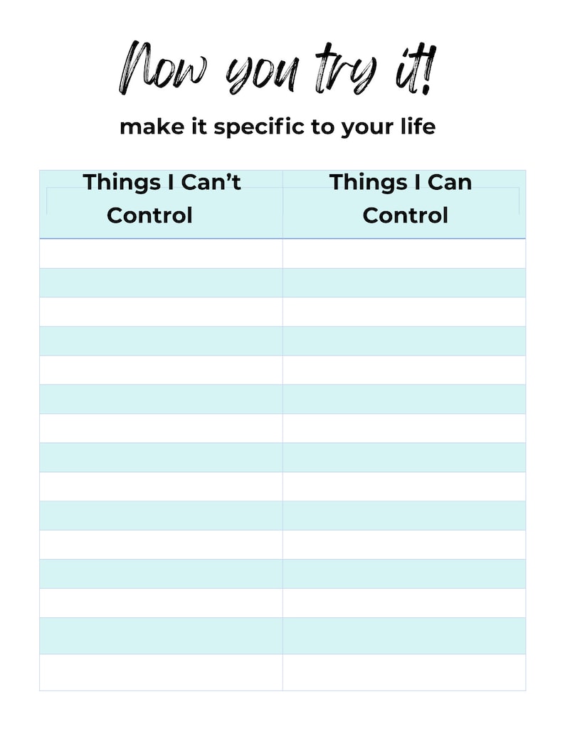 Worksheet - What is in My Control and Out of My Control - Etsy
