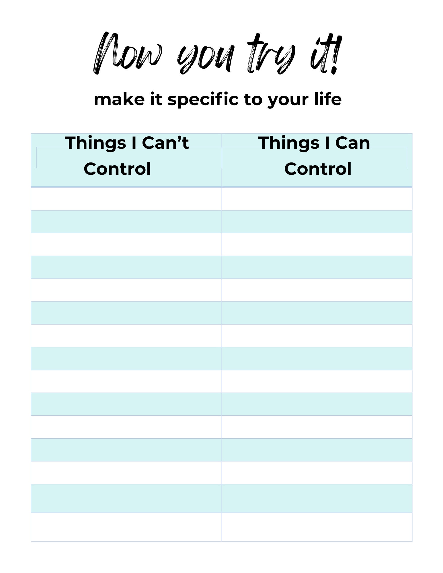 Worksheet - What is in My Control and Out of My Control - Etsy