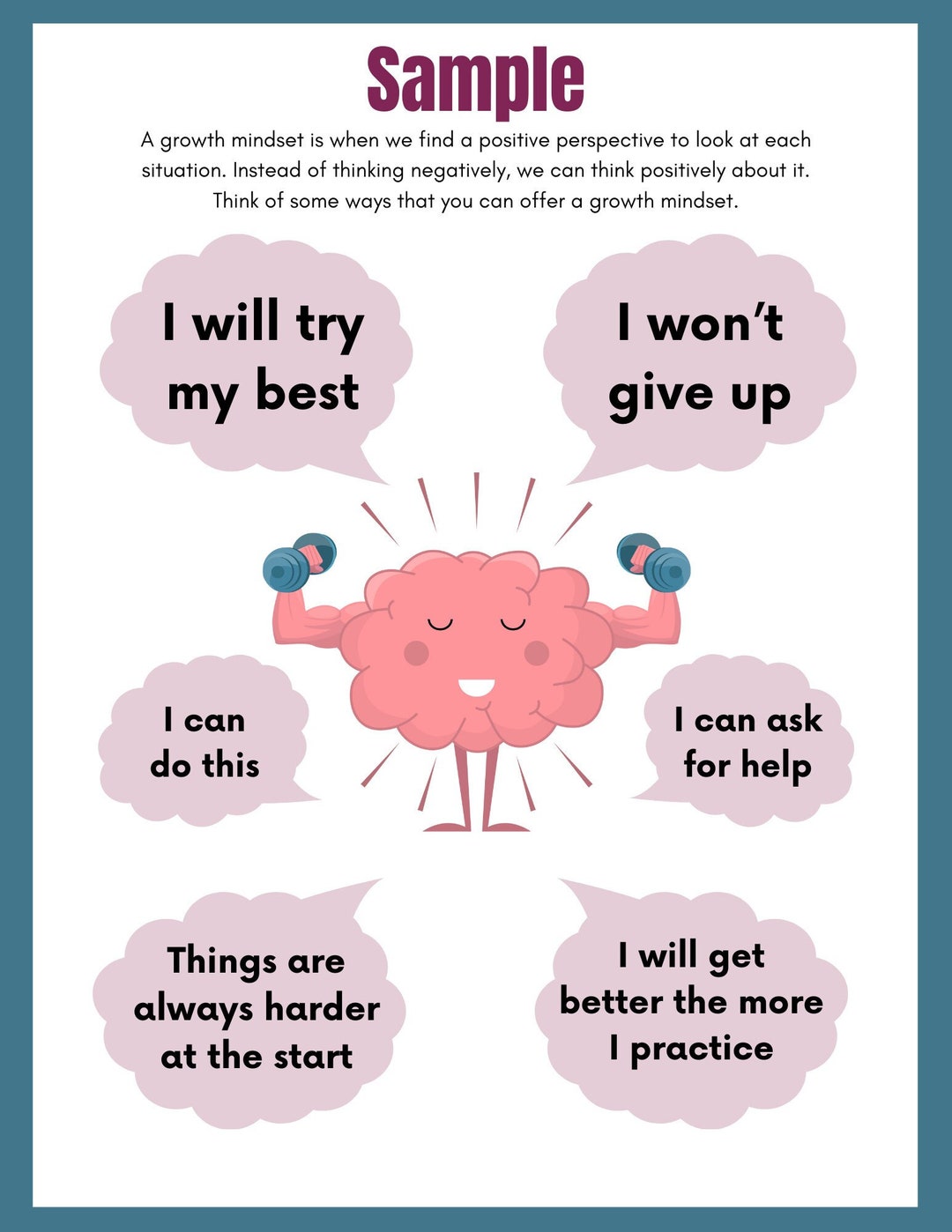 Growth Mindset Poster and Worksheet - Etsy