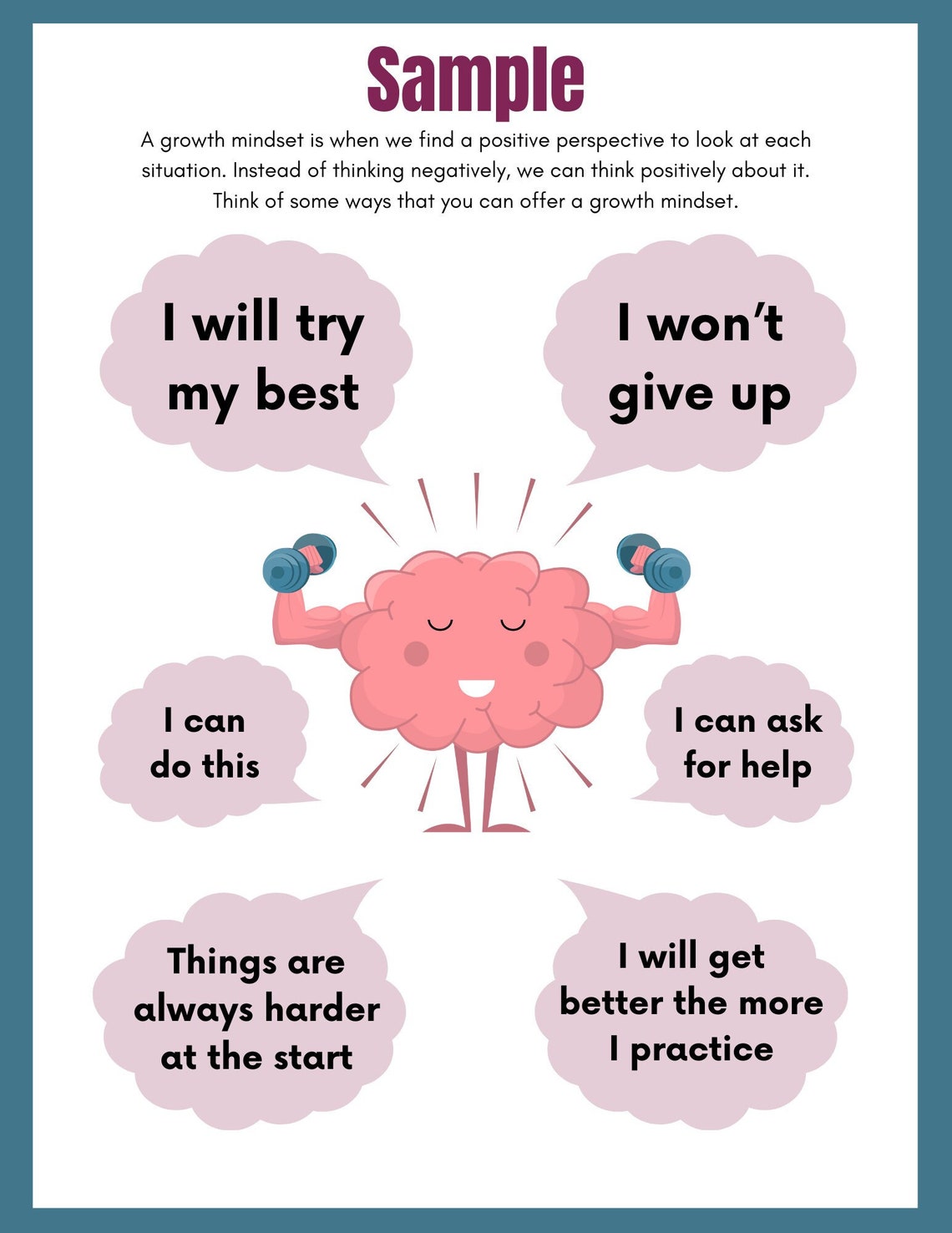 Growth Mindset Poster and Worksheet - Etsy