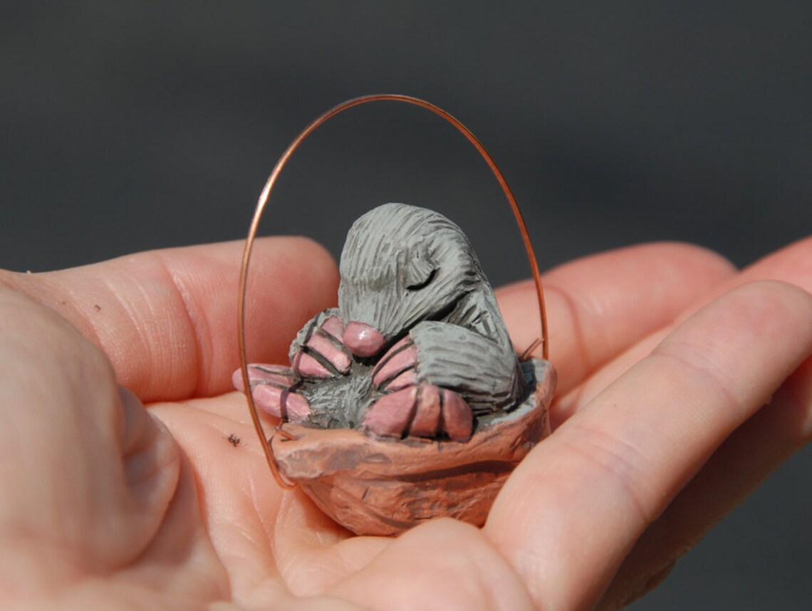 Sleeping Mole Walnut Ornament | Etsy