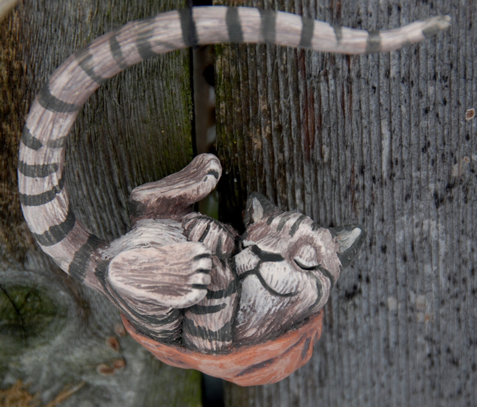 Sleeping Tabby Cat Walnut Ornament | Etsy