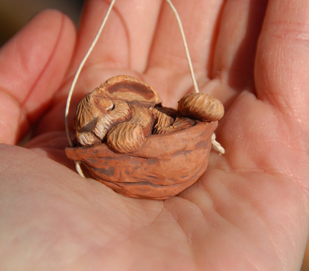 Sleeping Rabbit Walnut Ornament | Etsy