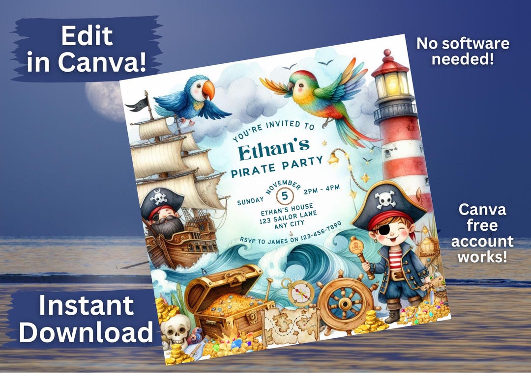 Pirate Birthday Invitation: Editable Treasure Hunt Party (instant ...
