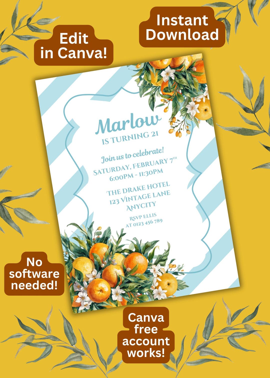 Mediterranean Citrus Birthday Invitation | Amalfi Summer Party ...