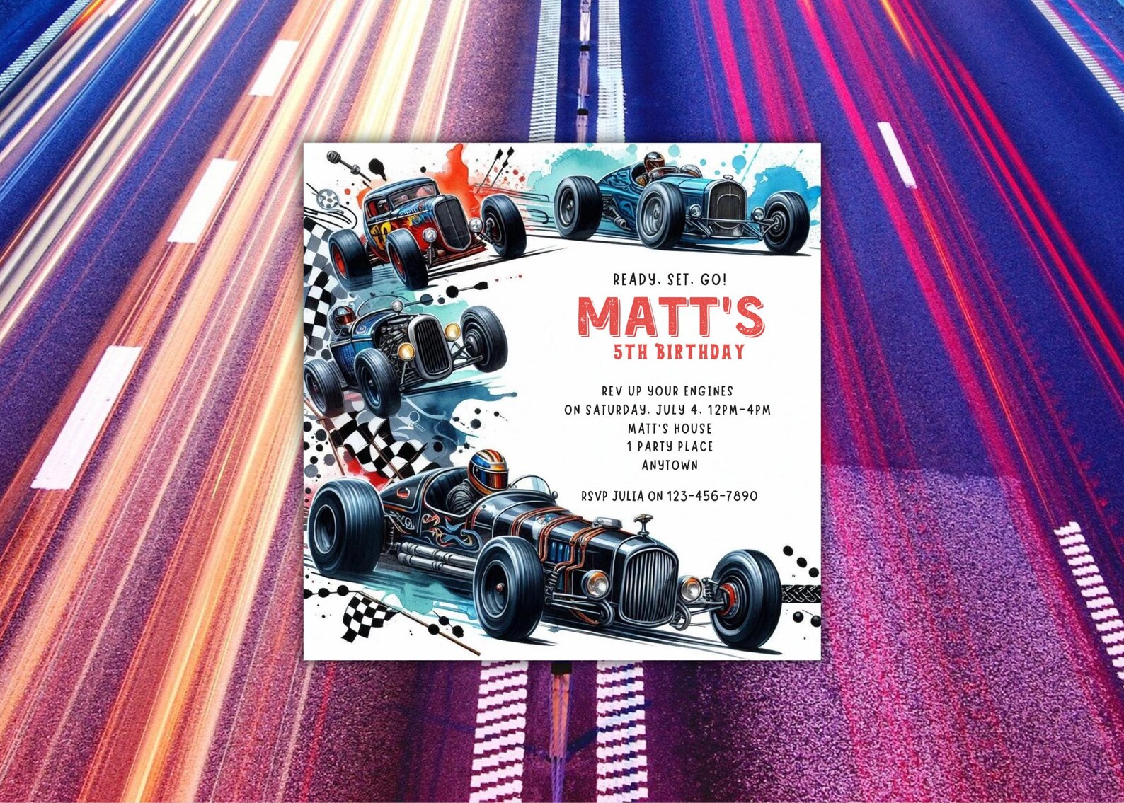 Bold Racing Car Hot Rod Party Invitation | Customizable Digital ...