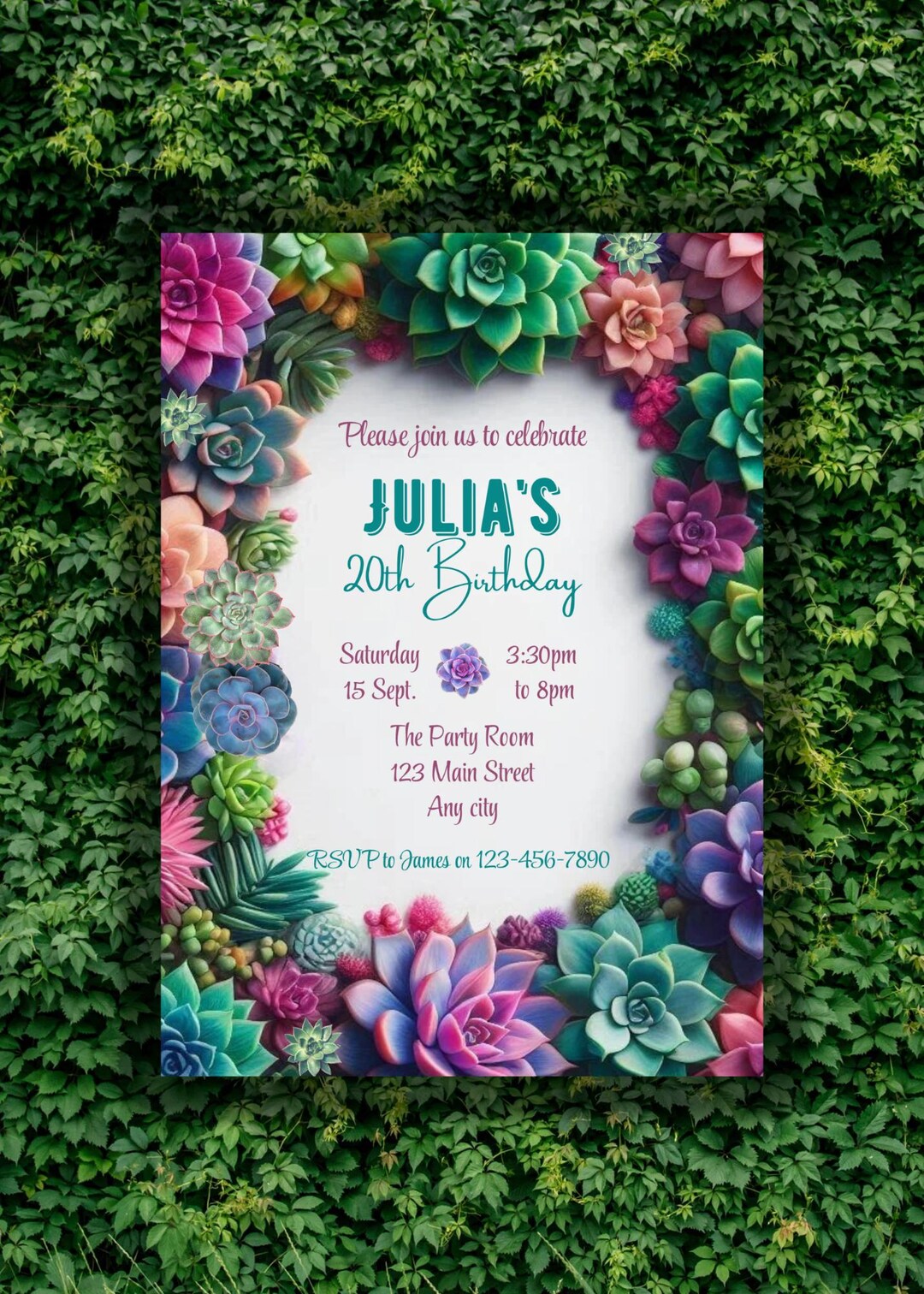 Colorful Succulent Birthday Invitation | Editable Digital Invite ...