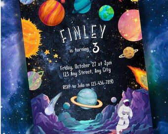 Editable Cosmic Outer Space Birthday Invitation Template, Astronaut ...