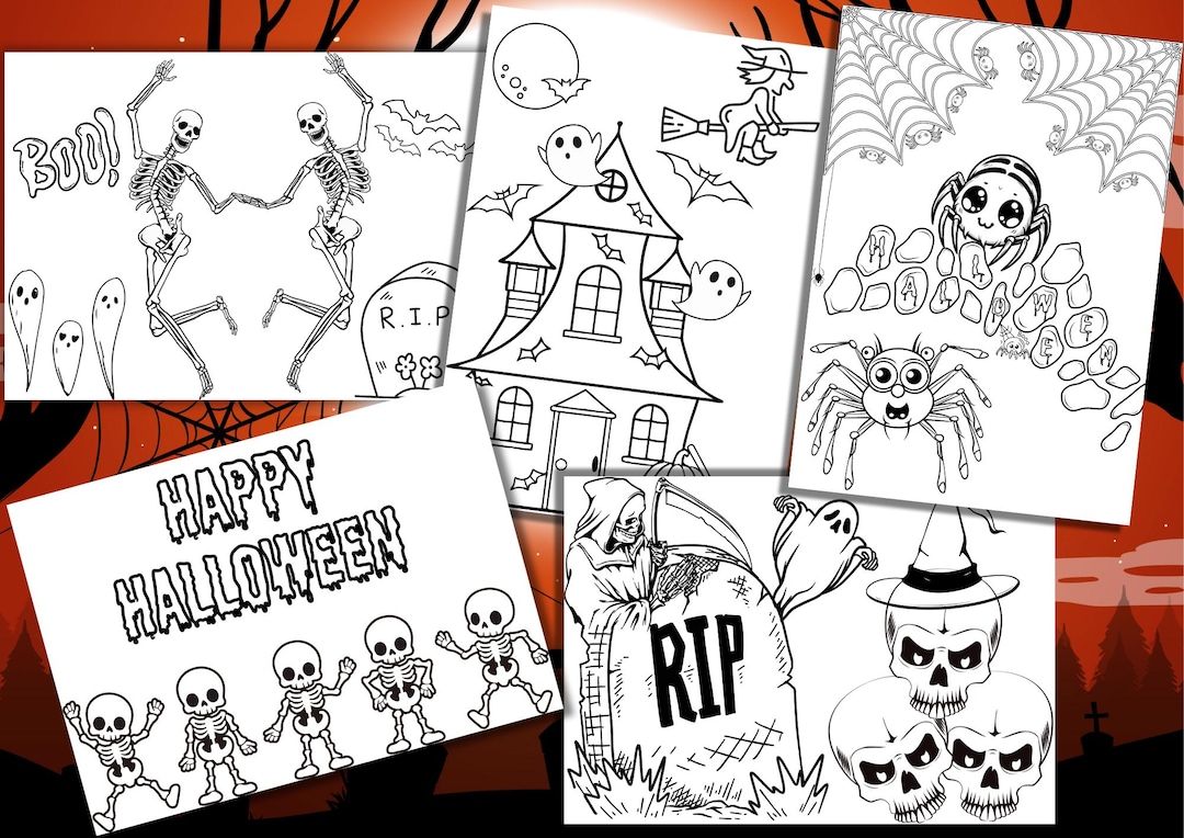 Spooky Halloween Coloring Pages - Instant Download | 5-page Bundle of ...