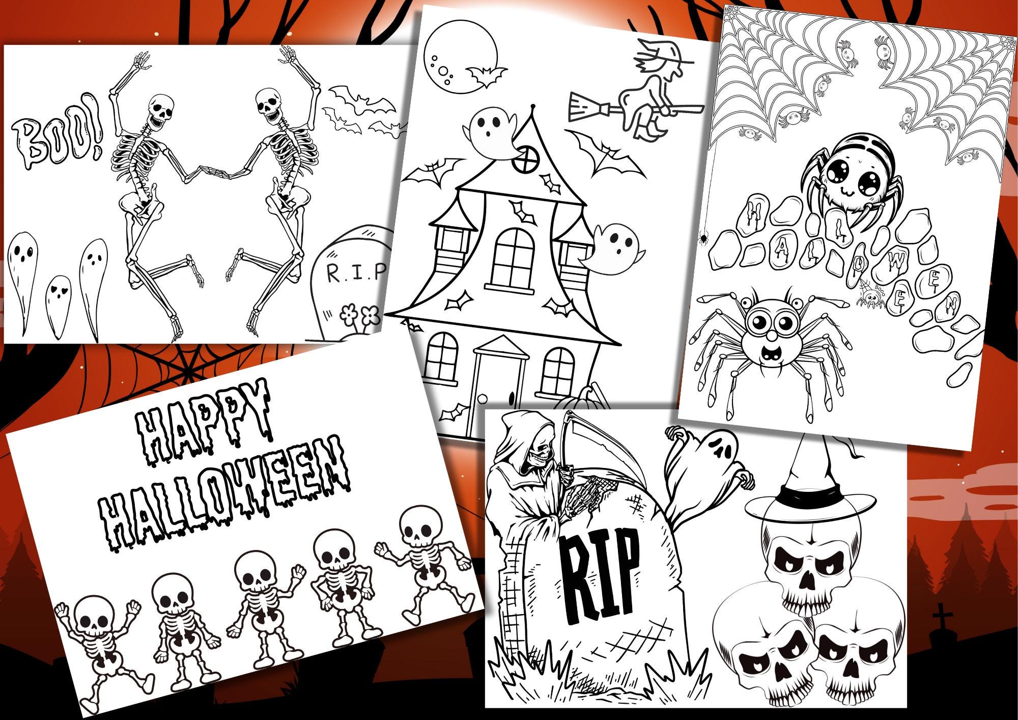 Spooky Halloween Coloring Pages - Instant Download | 5-page Bundle of ...