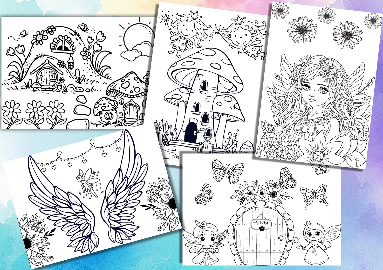 Whimsical Fairies & Florals Coloring Pages - Instant Download | Fairy ...