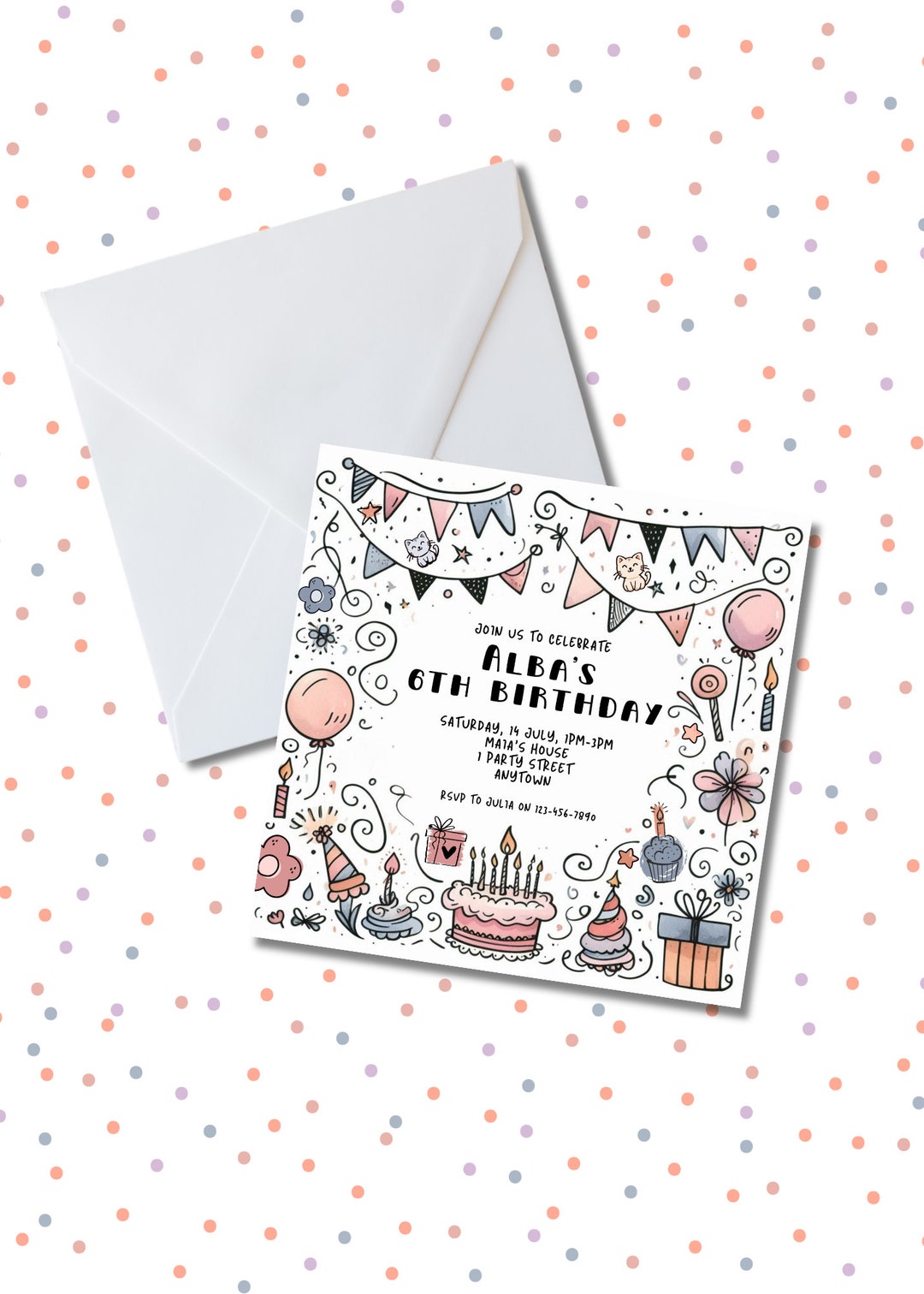 Customizable Pastel Doodle Invitation Template - Hand-drawn Digital ...