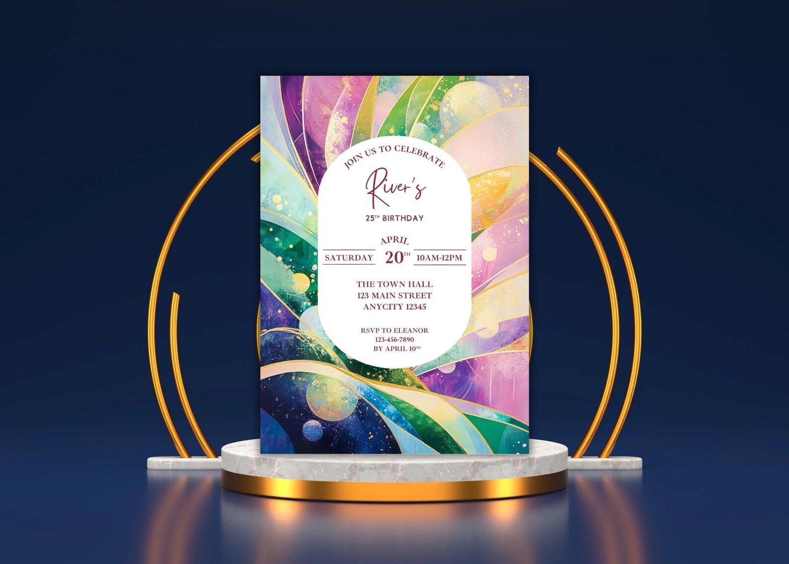 Abstract Watercolor Birthday Invitation: Gold Foil Geometric Template ...