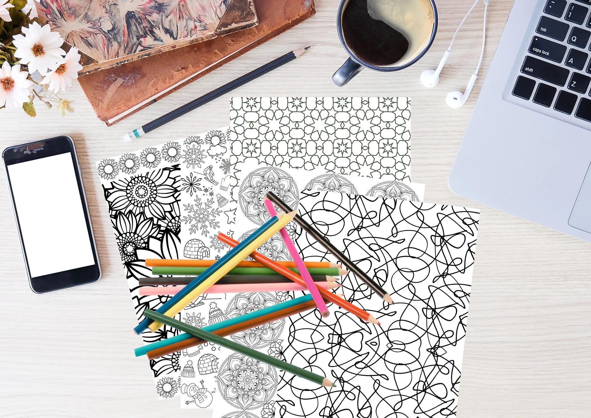 Mindfulness Pattern Coloring Pages Bundle Relaxing Designs for Adults ...