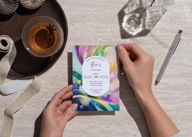 Abstract Watercolor Birthday Invitation: Gold Foil Geometric Template ...