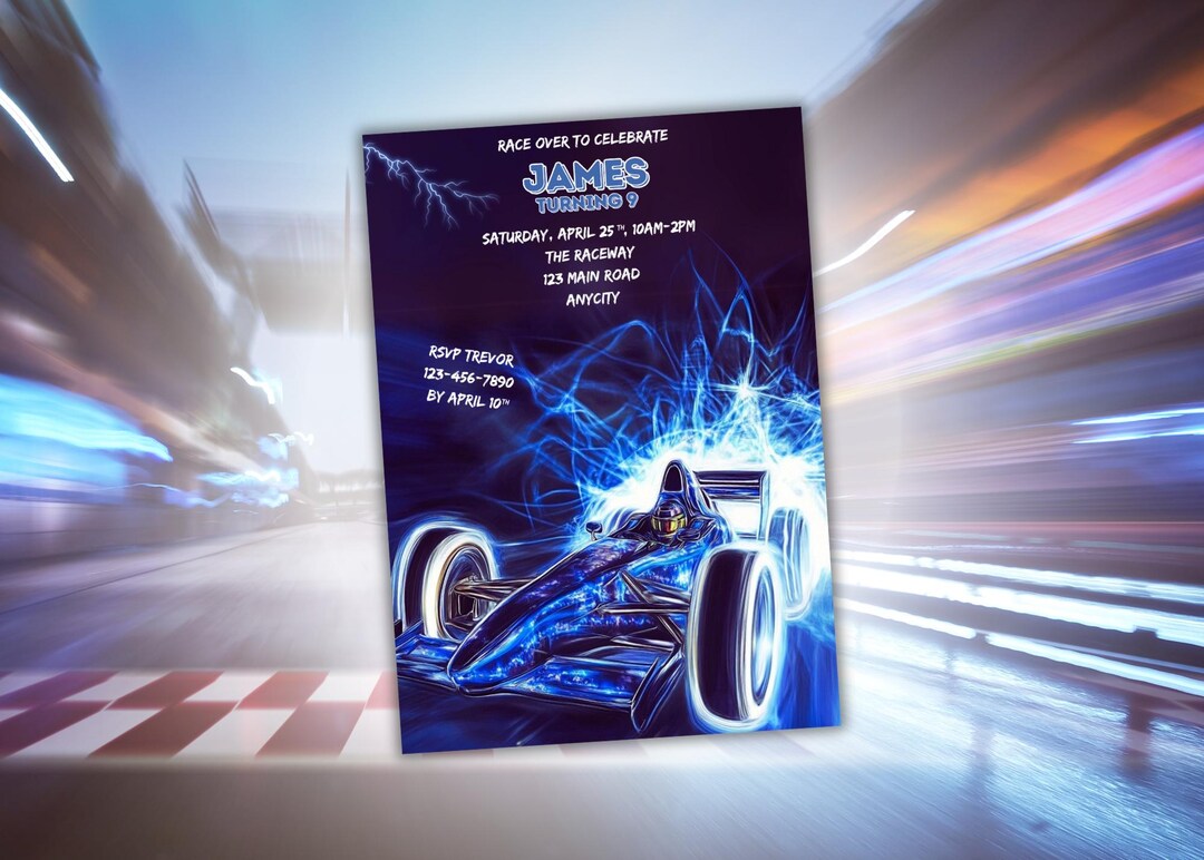 Electric Race Car Birthday Invitation: Formula 1 Party (digital ...