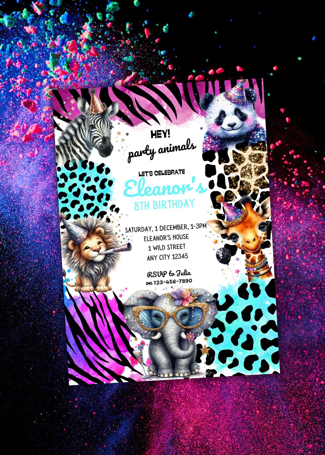 Party Animals Birthday Invitation | Fun and Bold Animal Theme ...