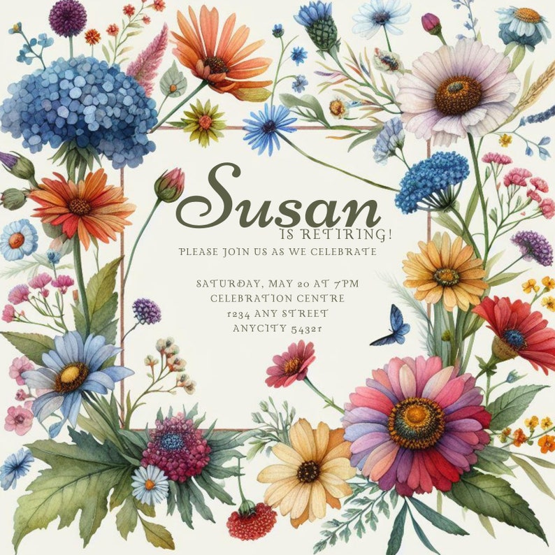 Blooming Farewell Custom Watercolor Floral Retirement Invitation - Etsy