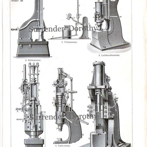 Industrial Steam Hammer Machine 1906 Technical Illustration Chart With ...