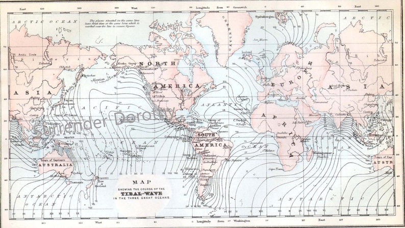 1896 World Map Showing Tidal Waves Vintage Victorian Era - Etsy