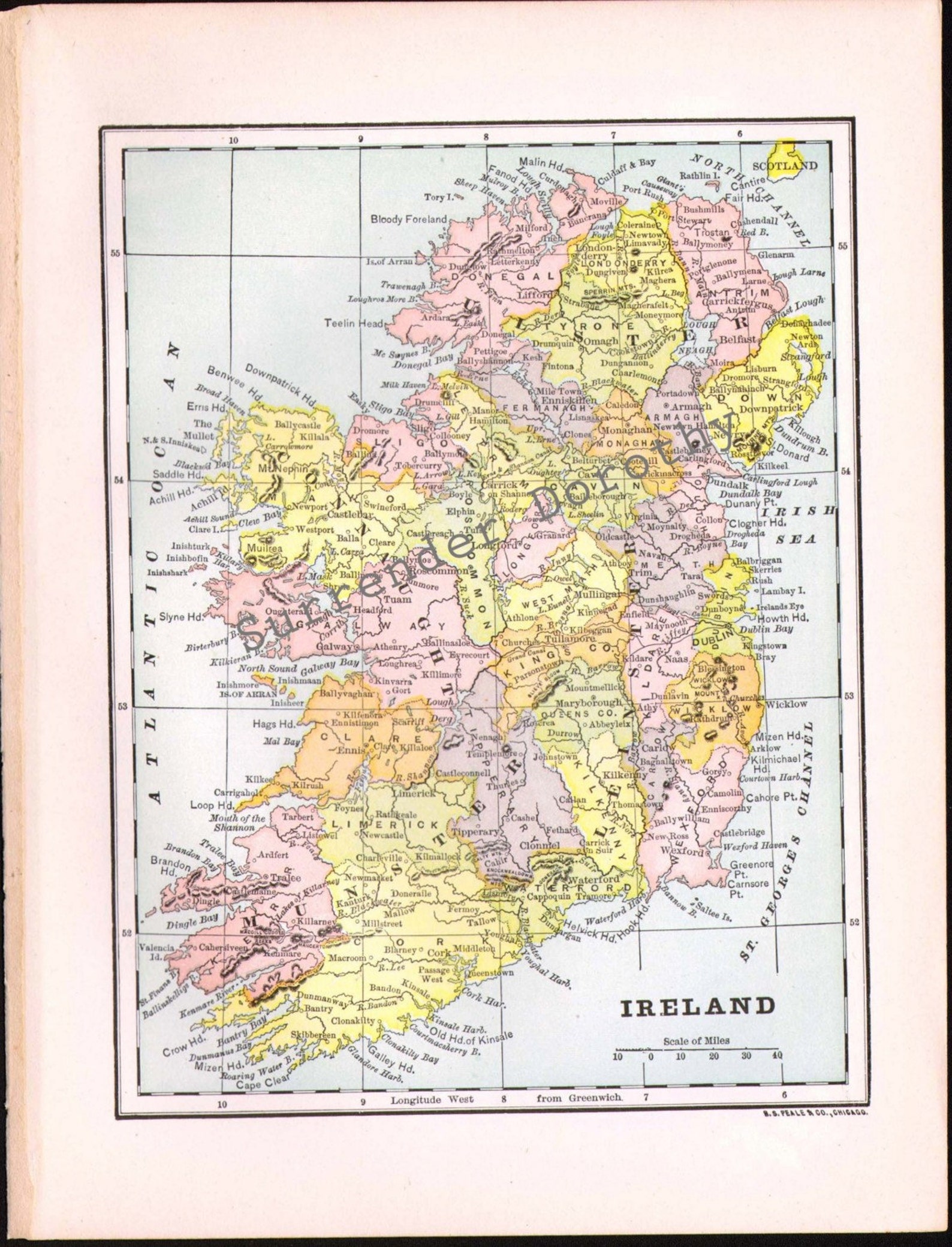1889 Map Of Ireland Antique Map For Framing | Etsy