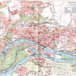 Magdeburg Germany Map 1903 Vintage Edwardian Steel Engraving European ...