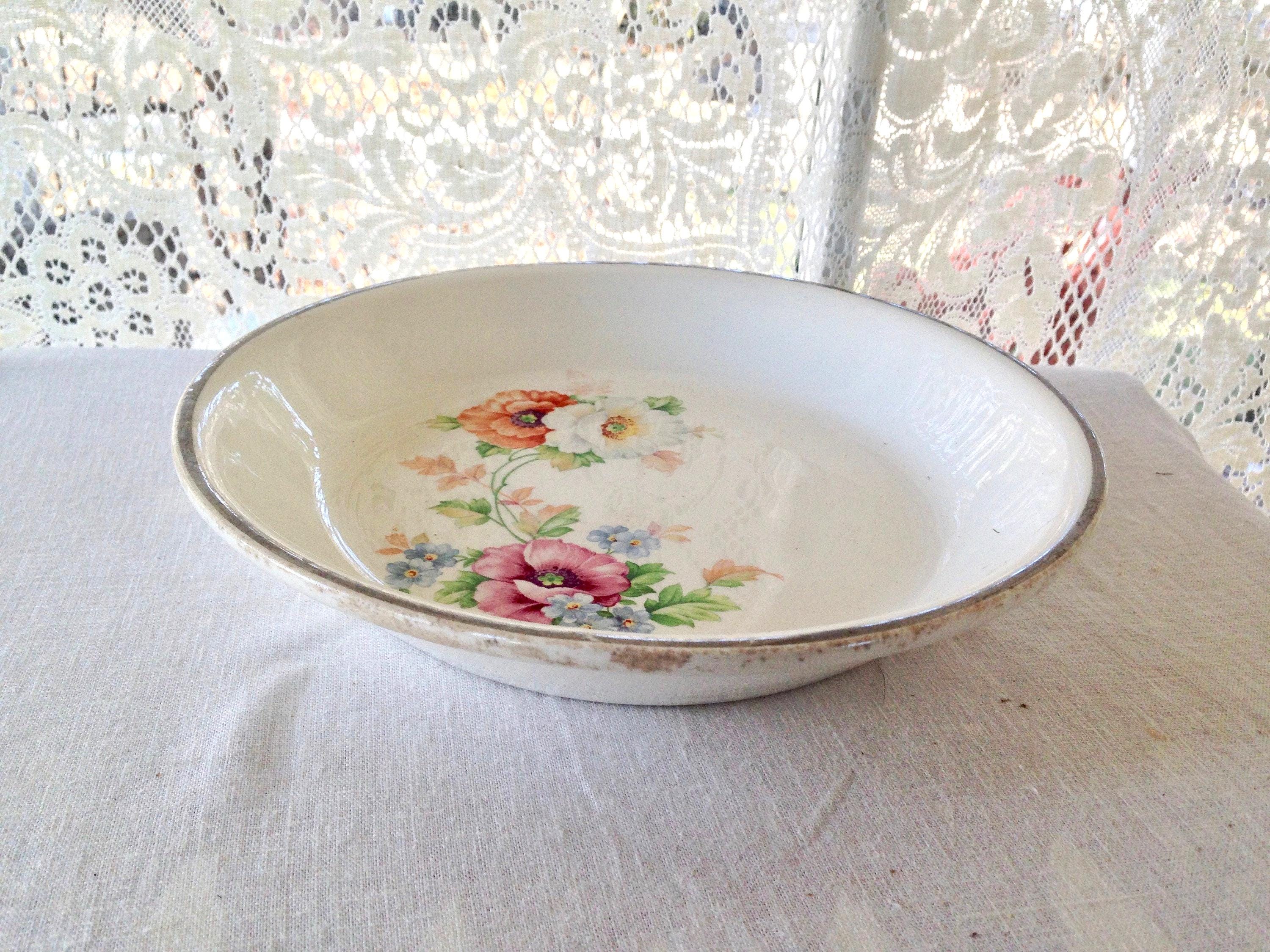 Harker Bakerite Pie Plate Deep Dish Peony Pattern 22K Gold Trim Forties ...