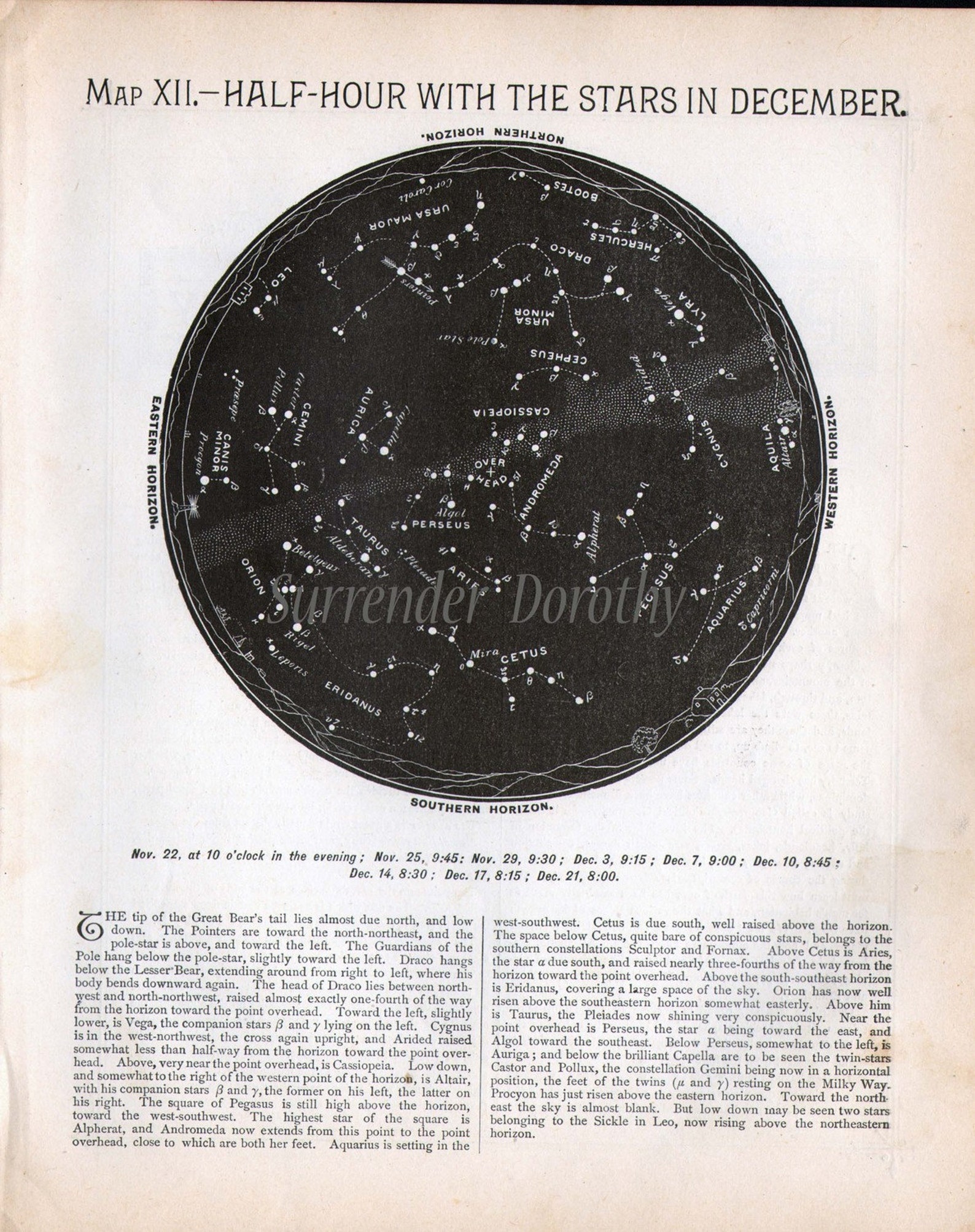 Star Chart for December 1886 Antique Astronomy Astrology Print to Frame ...