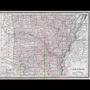 Arkansas USA State Map Antique Copper Engraving North American ...