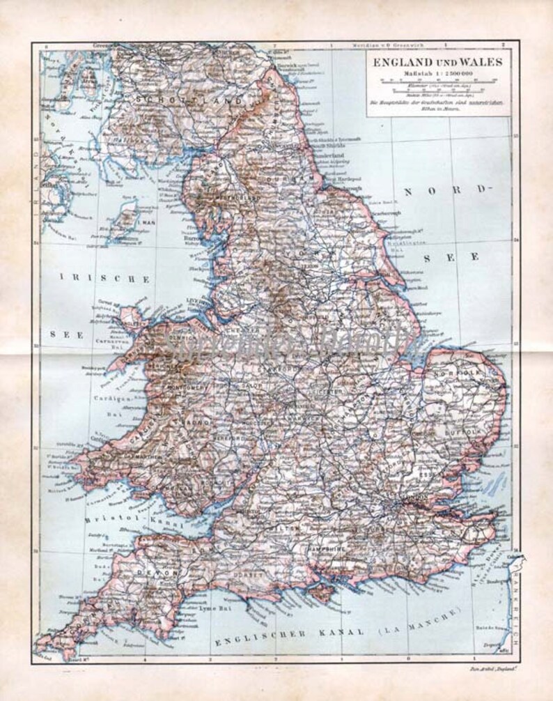 England Wales Map Europe Edwardian Era 1903 Antique Steel - Etsy