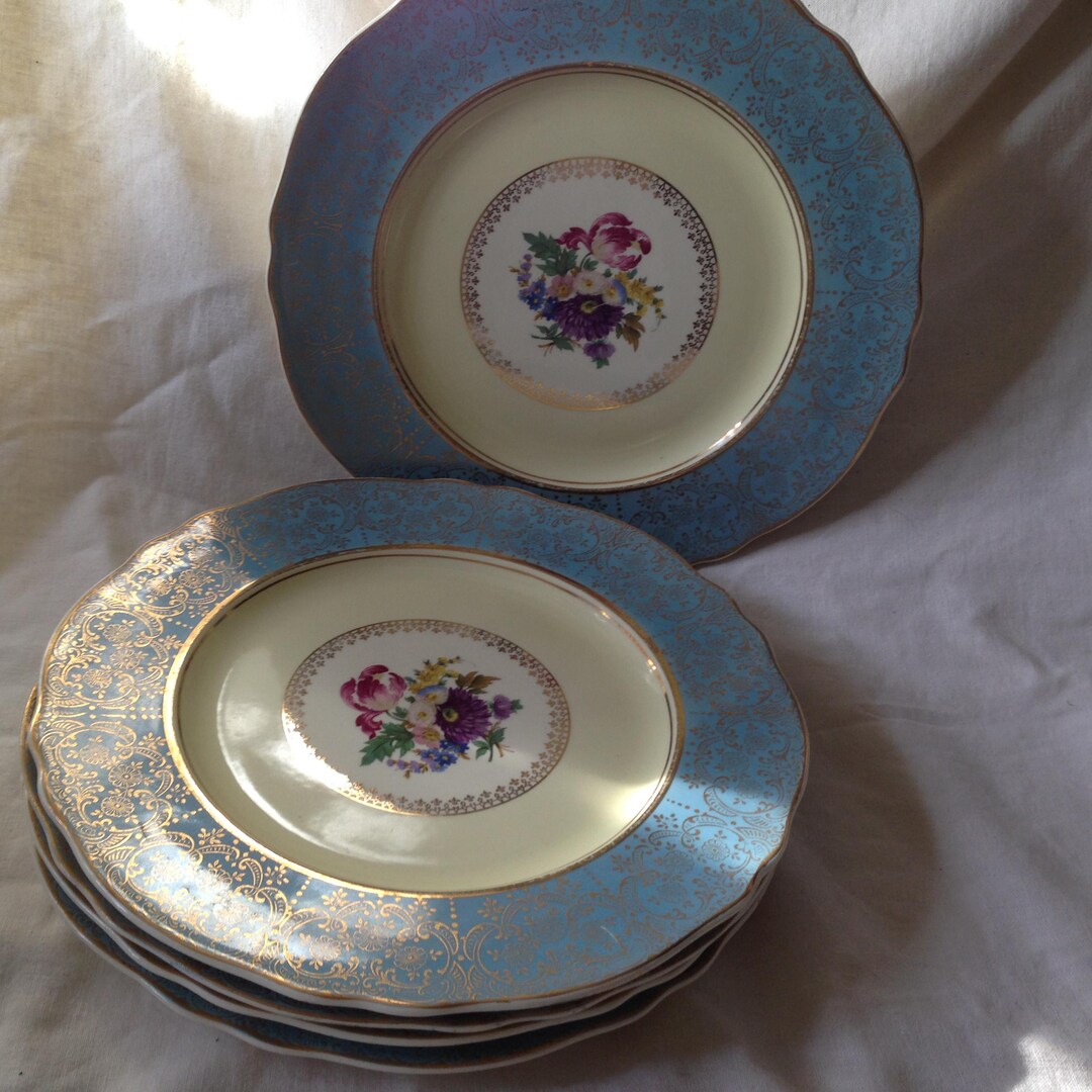 5 Steubenville Ivory Dinner Plates 1950s Mid Century Gold Trimmed China ...