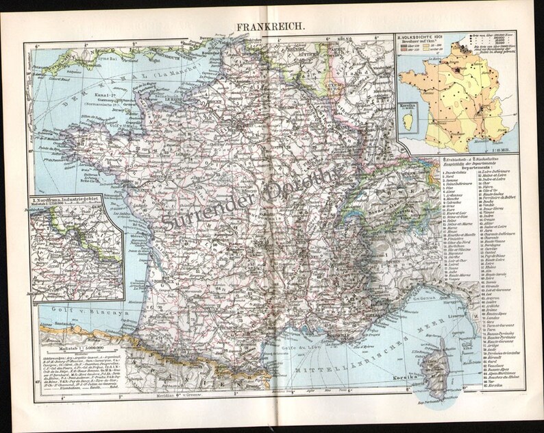 Map France 1903 Steel Engraving Edwardian European Cartography to Frame ...