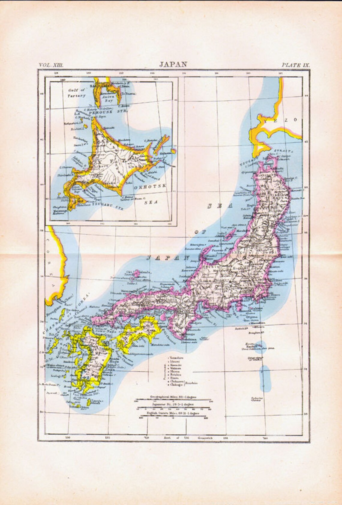 Japan Map Antique Copper Engraving Asian Cartography 1892 - Etsy