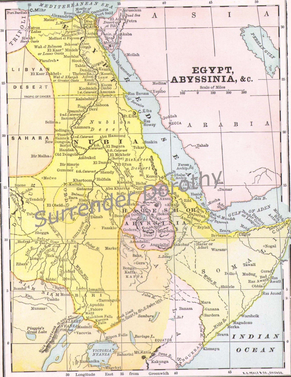 Egypt Abyssinia Africa Map Holy Lands 1887 Victorian Era Aquatint ...