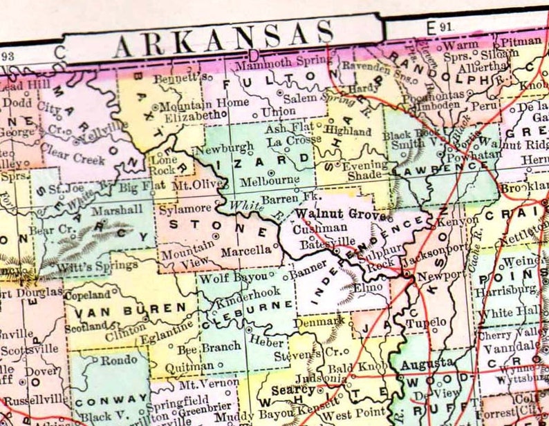 Arkansas Map United States USA 1896 Vintage Victorian Antique | Etsy