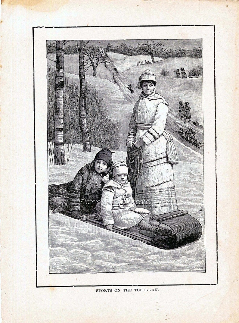 Winter Outing Victorian Mother, Kids 1892 Engraved Children's ...