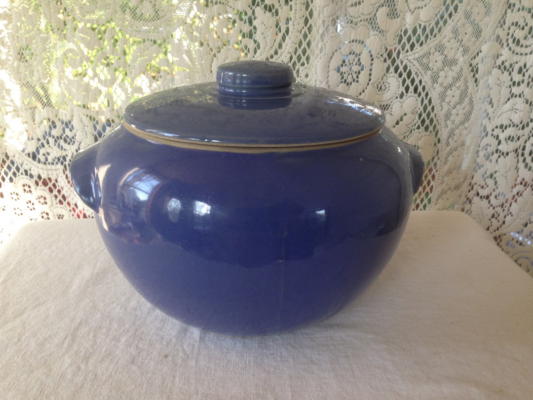 Bean Pot Cookie Jar Hall China Cadet Blue Vintage Kitchenware ...