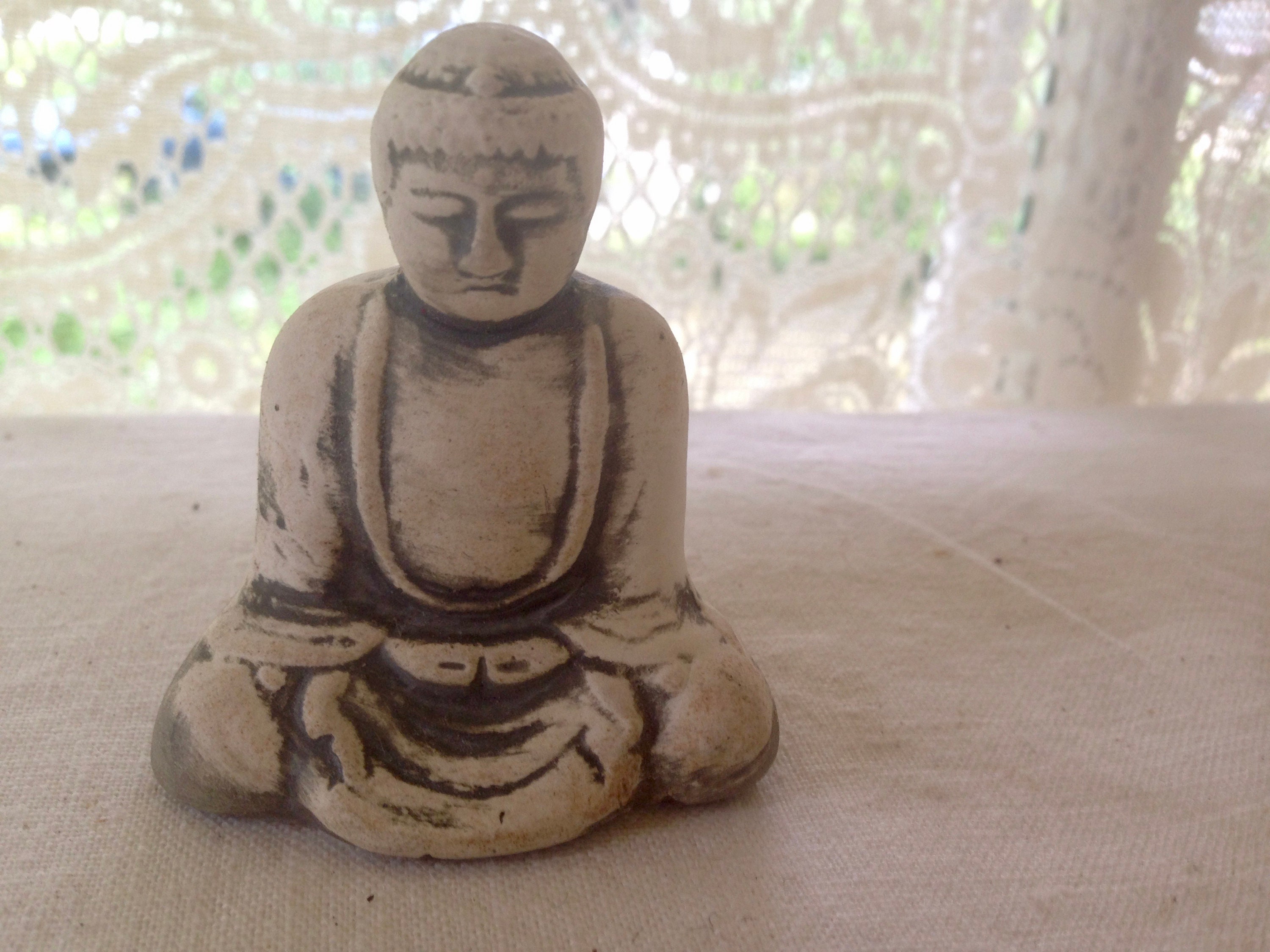 Art Objects Tiny Buddha Statue Bisque Pottery Sculpture Art ...