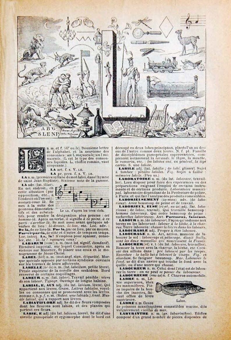 Letter L French Dictionary Alphabet Chart Paris France to - Etsy