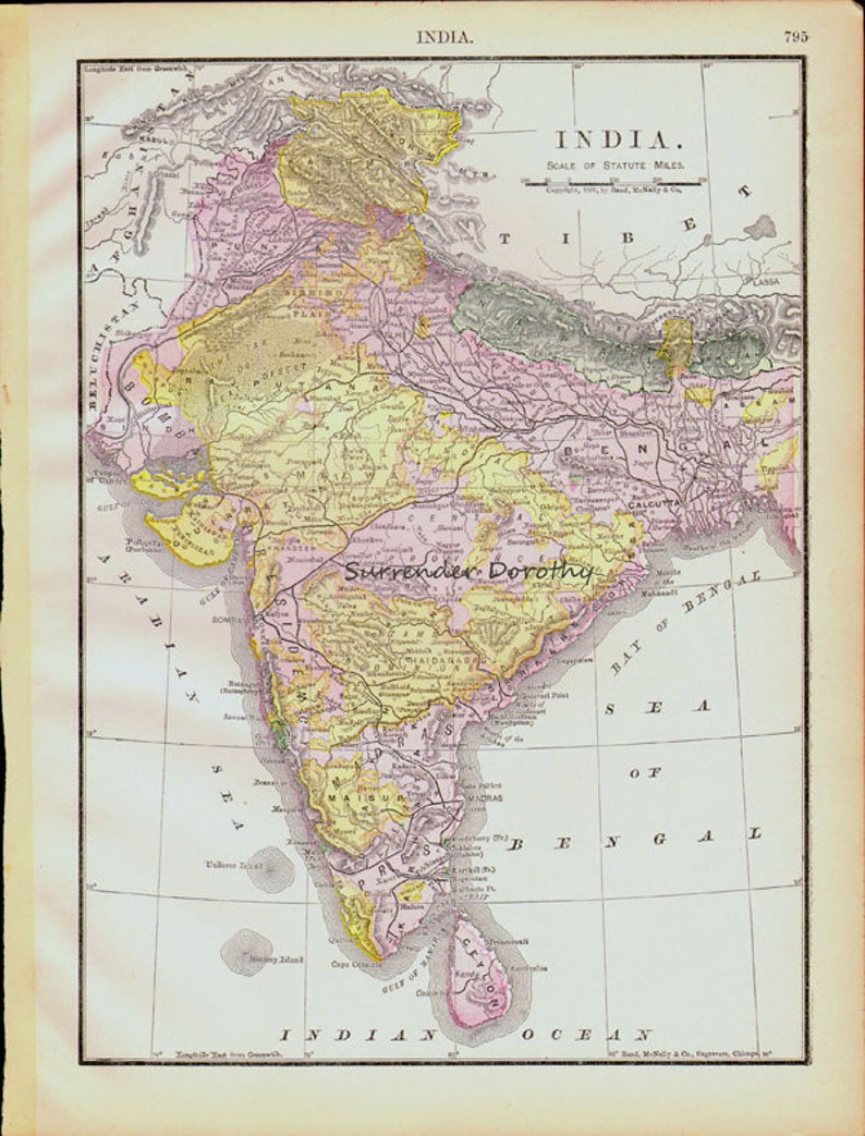 India China Map 1890 Rand McNally Four Color Victorian Antique | Etsy