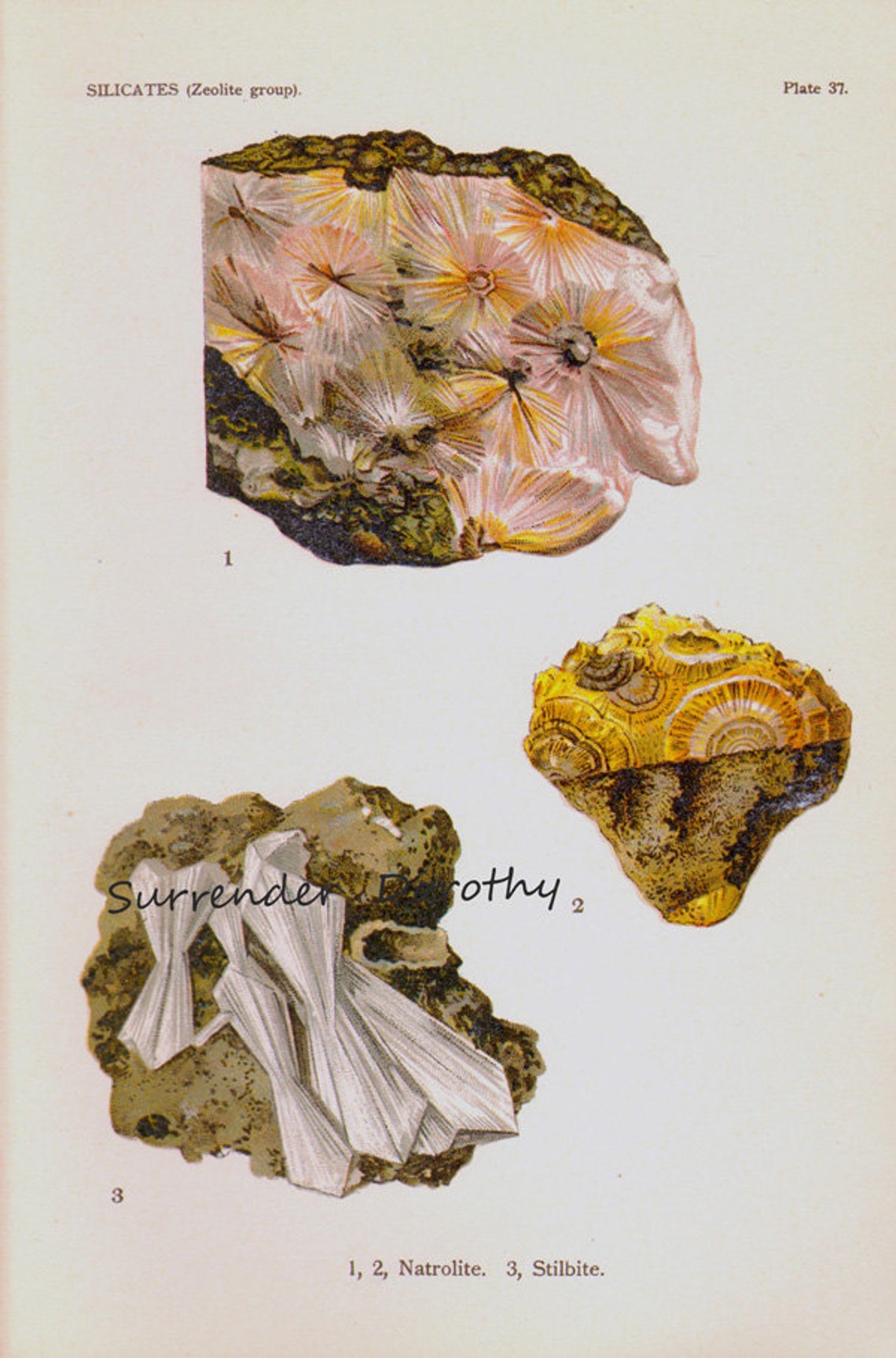 Natrolite Stilbite Crystal Stone Mineral Vintage Lithograph - Etsy